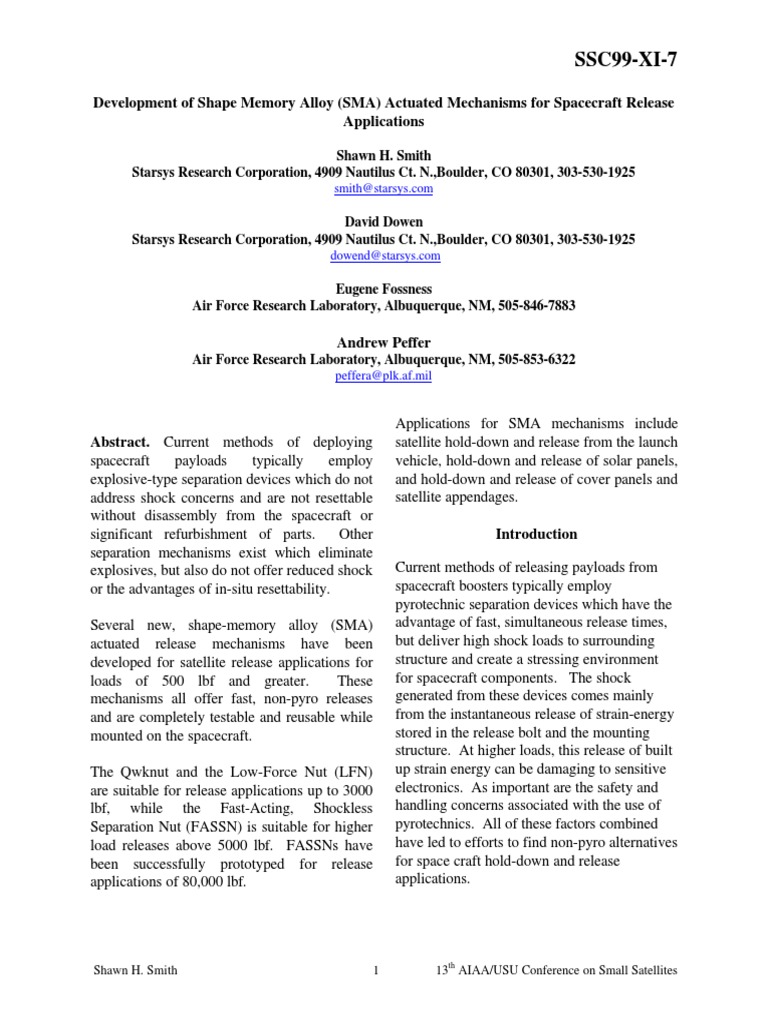 Development of Shape Memory Alloy (SMA) Actuated Mechanisms For S | PDF ...