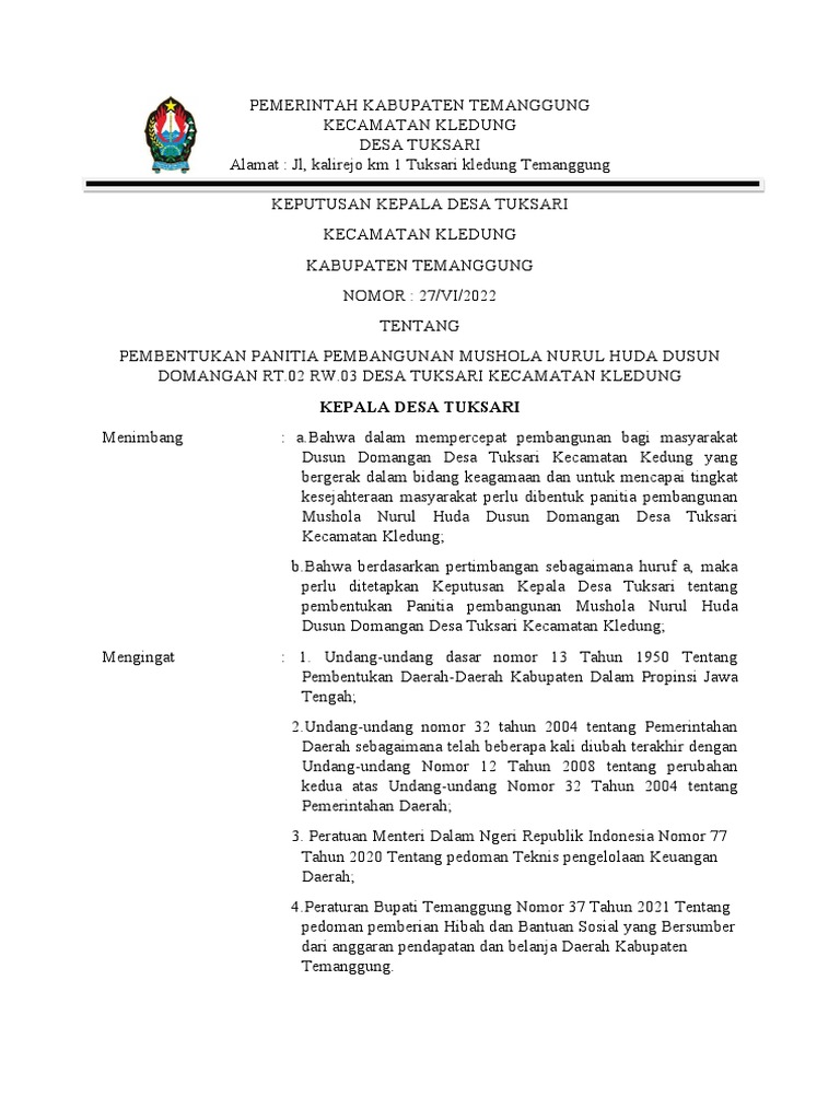 SK Panitia Musholla Nurul Huda (Cap & TTD) | PDF