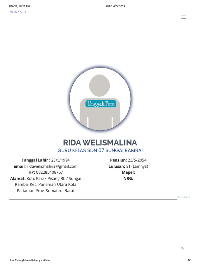 Rida Welismalina: Guru Kelas SDN 07 Sungai Rambai | PDF