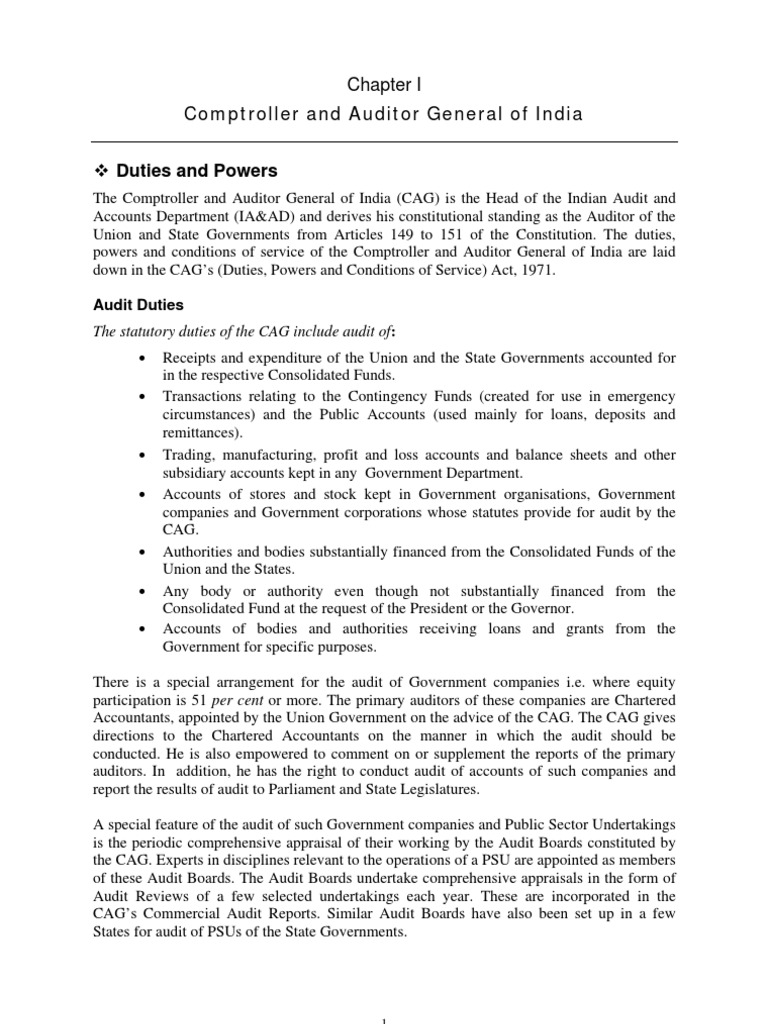 Comptroller and Auditor General of India ! Duties and Powers | PDF ...