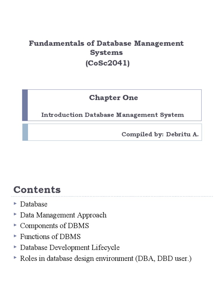Fundamentals of Database Management Systems (Cosc2041) : Introduction Database Management System ...
