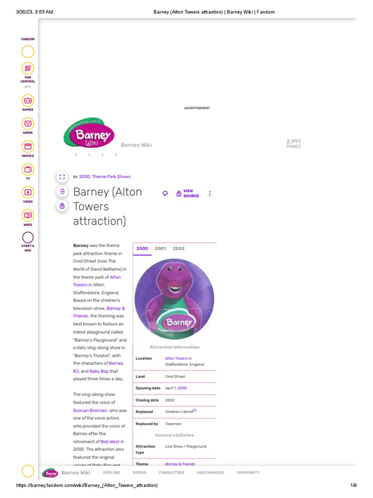 Barney (Alton Towers Attraction) - Barney Wiki - Fandom | PDF | Fandom