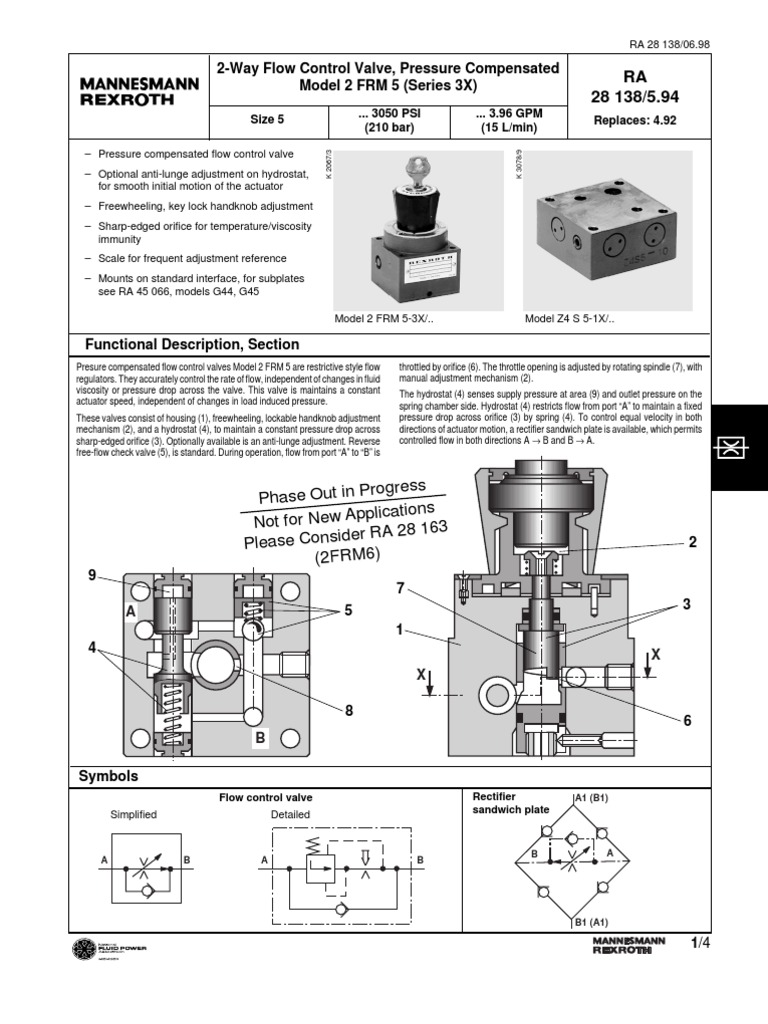 2-Way Flow Control Valve, Pressure Compensated Model 2 FRM 5 (Series 3X ...