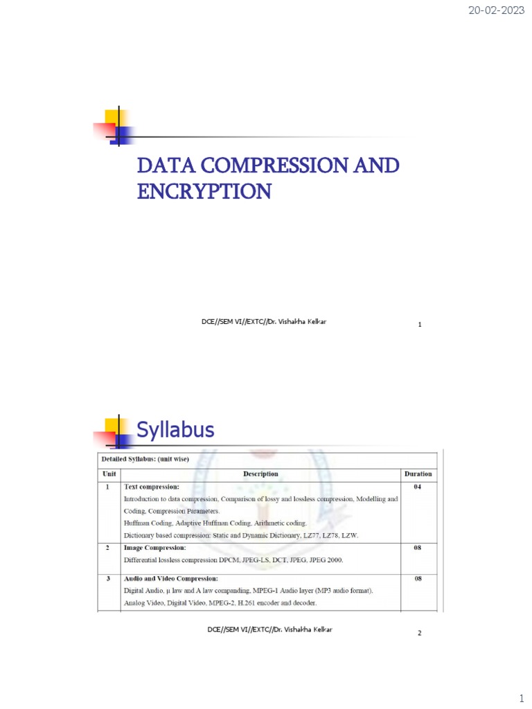 Data Compression and Cryptography Overview | PDF | Data Compression | Information And ...