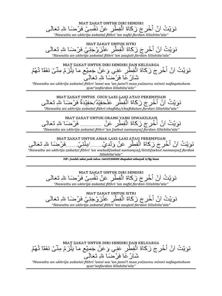 Lafadz Niat Zakat Fitrah | PDF