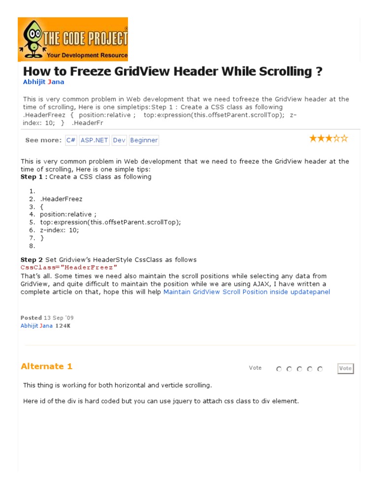 How To Freeze GridView Header While Scrolling - Code Project | PDF | J ... How To Freeze GridView Header While Scrolling - Code Project | PDF | J ...