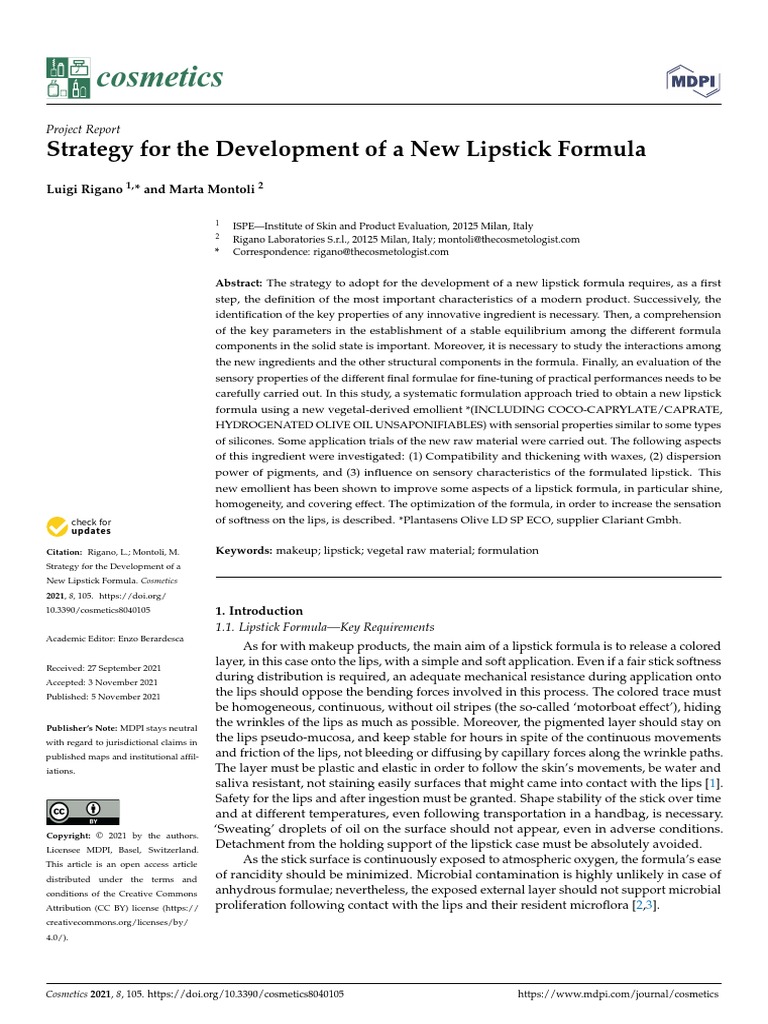 Cosmetics: Strategy For The Development of A New Lipstick Formula | PDF ...