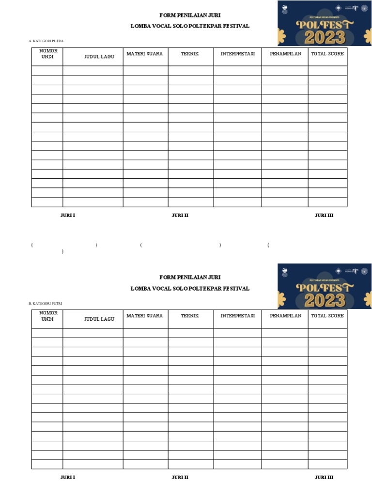 Form Penilaian Juri Lomba Vokal Solo Lagu | PDF