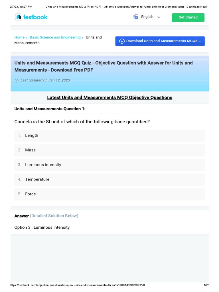 Units and Measurements MCQ (Free PDF) - Objective Question Answer For Units and Measurements ...
