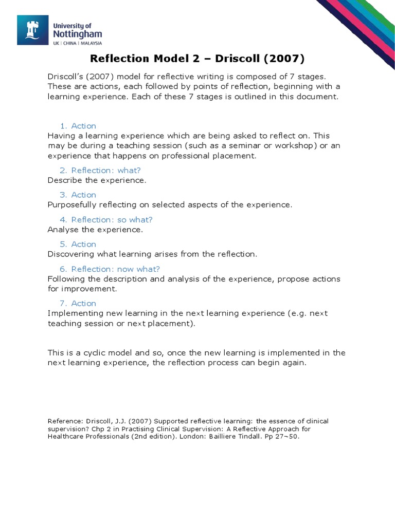 Reflective Writing Model Driscoll | PDF | Self-Improvement