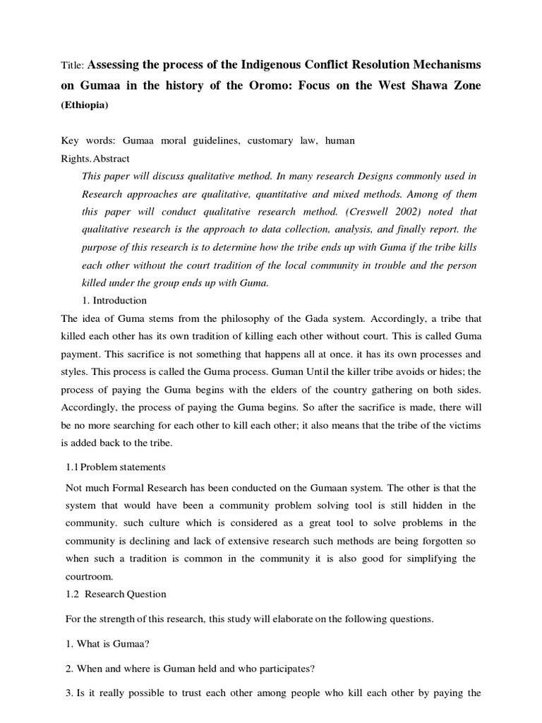 Assessing The Process of The Indigenous Conflict Resolution Mechanisms On Gumaa in The History ...