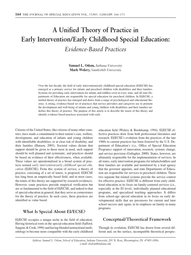 A Unified Theory of Practice in Early Intervention/Early Childhood ...