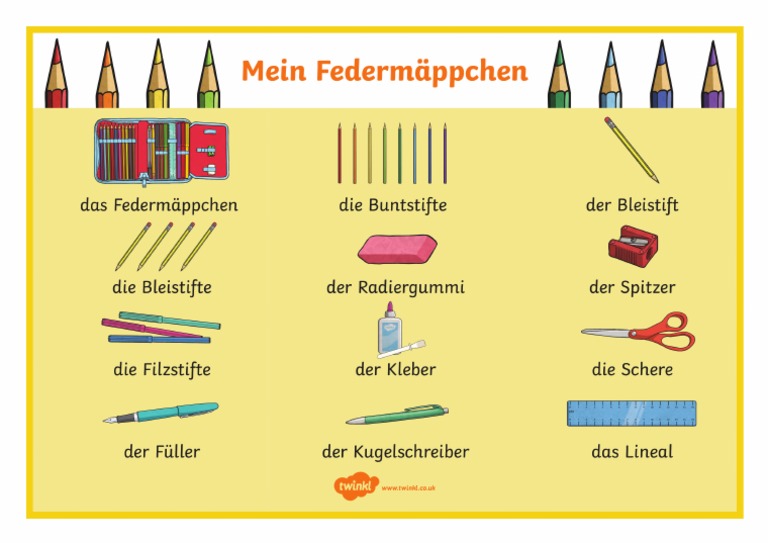 t2 L 333 Pencil Case Objects German Word Mat | PDF