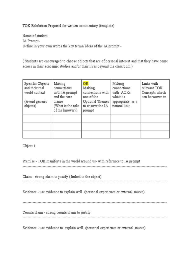 TOK Exhibition Planning Document 1 | PDF | Experience | Evidence
