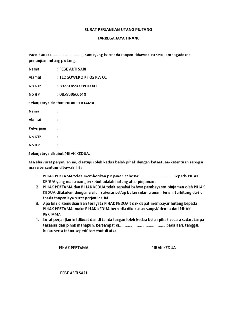 Surat Perjanjian Utang Piutang | PDF