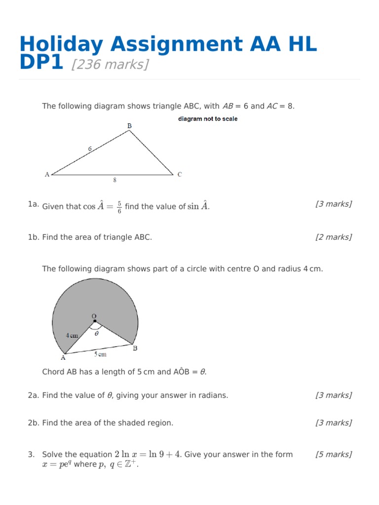 DP1 Aa HL Holiday Assignment | PDF | Triangle | Area