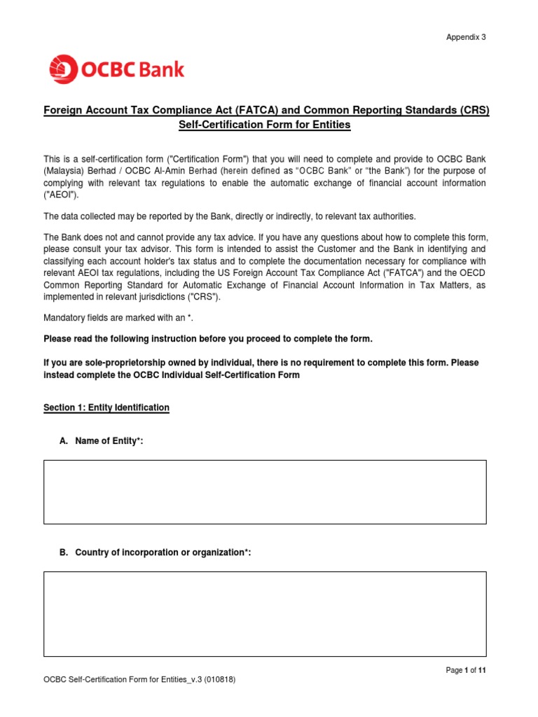 FATCA CRS Self-Certification Form | PDF | Global Forum On Transparency ...