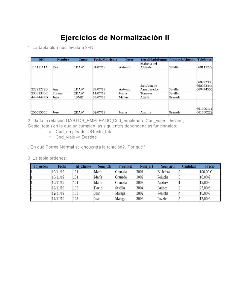 Ejercicios Normalización II | PDF