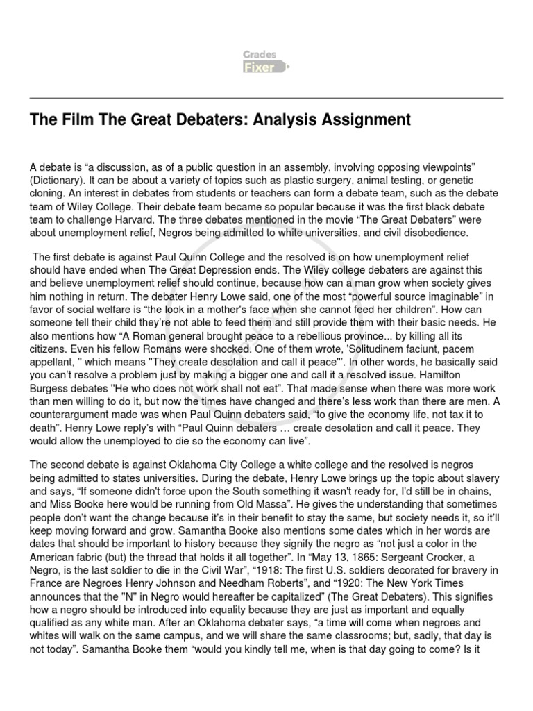The Film The Great Debaters Analysis Assignment | PDF | Society Of The ...