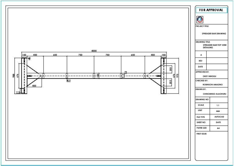 Detailed Spreader Bar Top View | PDF | Equipment | Notation