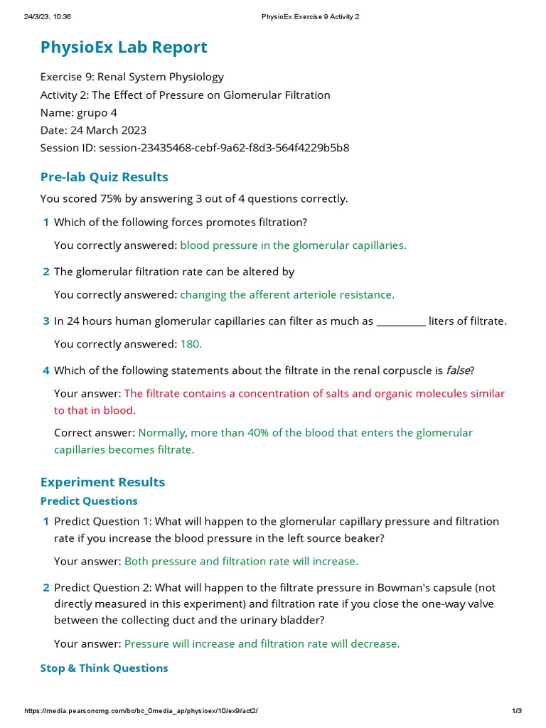 PhysioEx Exercise 9 Activity 2 | PDF | Urinary System | Kidney