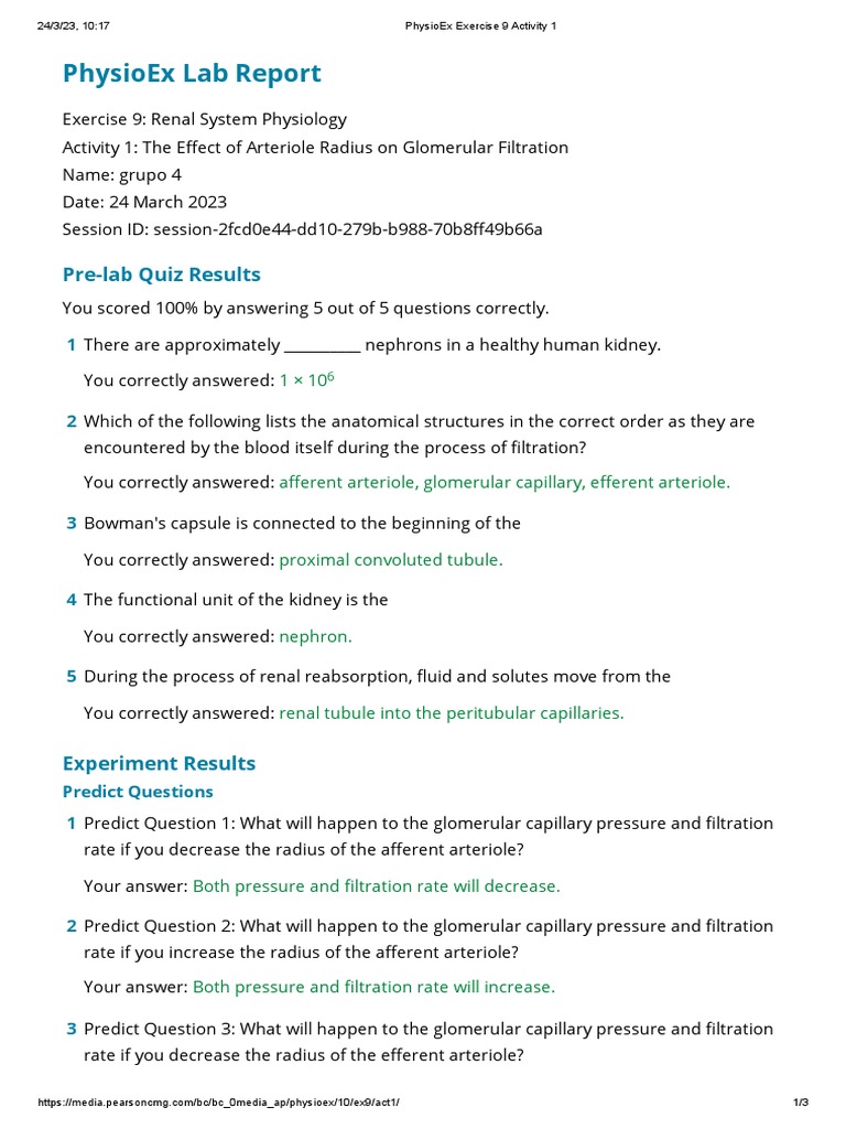 PhysioEx Exercise 9 Activity 1 | PDF | Kidney | Clinical Medicine