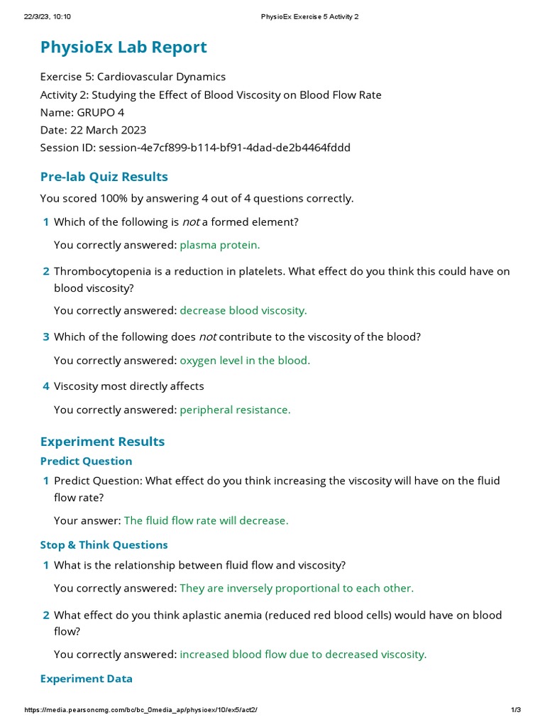 Physioex Exercise 5 Activity 2 Pdf Blood Hemodynamics
