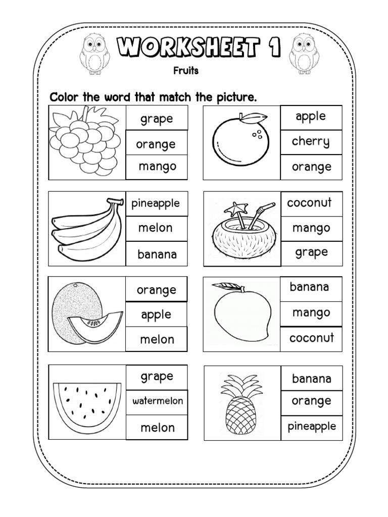Worksheet 1: Color The Word That Match The Picture | Download Free PDF ...