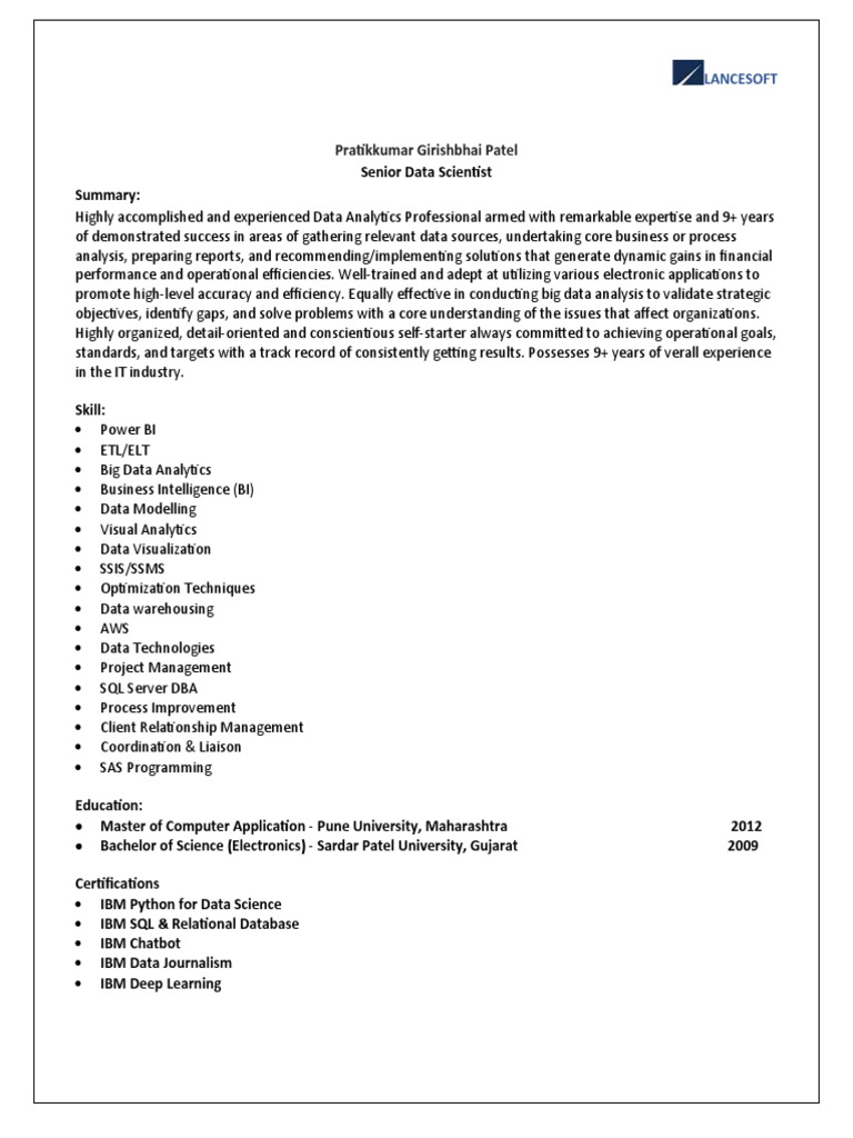 Senior Data Scientist - Pratikkumar Girishbhai Patel | PDF | Analytics ...
