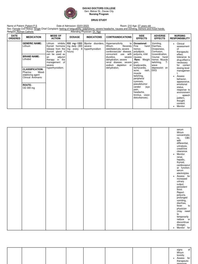 Drug Study - Lithium | PDF | Hyperthyroidism | Medicine