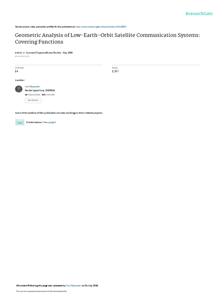 Geometric Analysis of Low-Earth-Orbit Satellite Communication Systems: Covering Functions ...