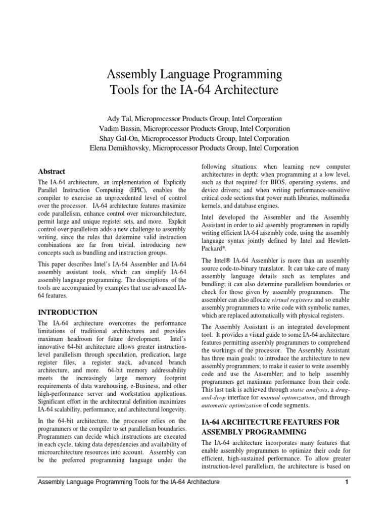 Intel Assembly Language Programming Tools For The Ia 64 Architecture Pdf Assembly Language