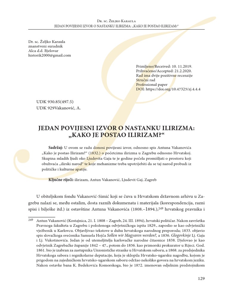 Jedan Povijesni Izvor o Nastanku Ilirizma - Kako Je Postao Ilirizam | PDF