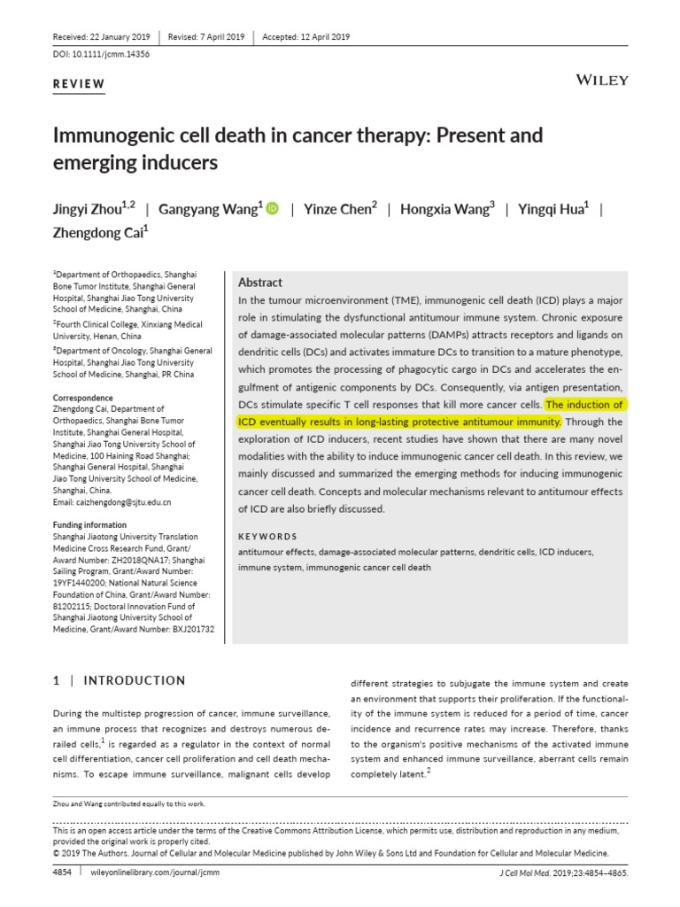 Immunogenic Cell Death in Cancer Review 2019 | PDF | Immune System ...