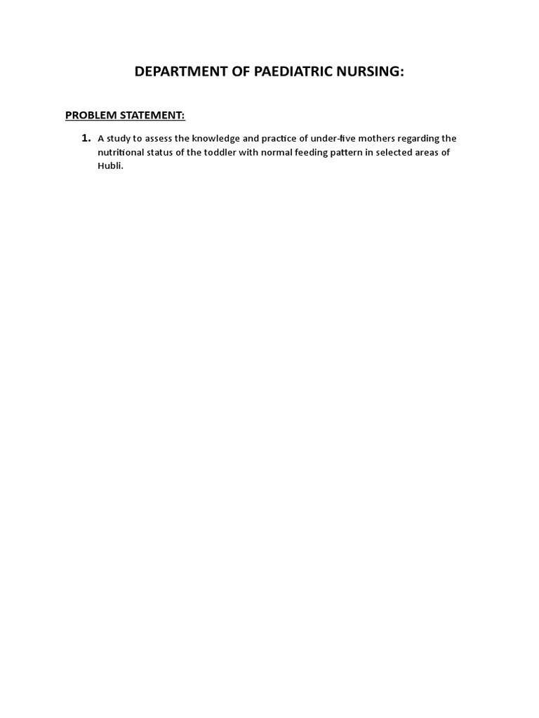 Department of Paediatric Nursing:: Problem Statement: 1 | PDF | Wellness