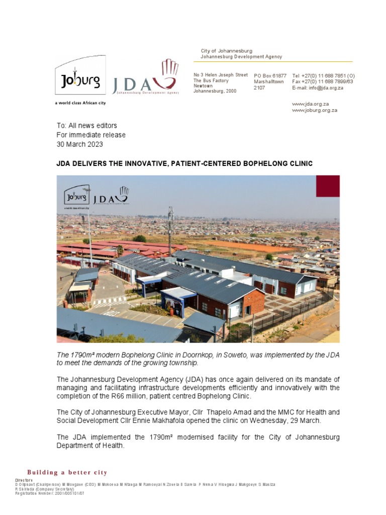 Jda Delivers The Innovative, Patient-Centered Bophelong Clinic | PDF | Public Services | Social ...