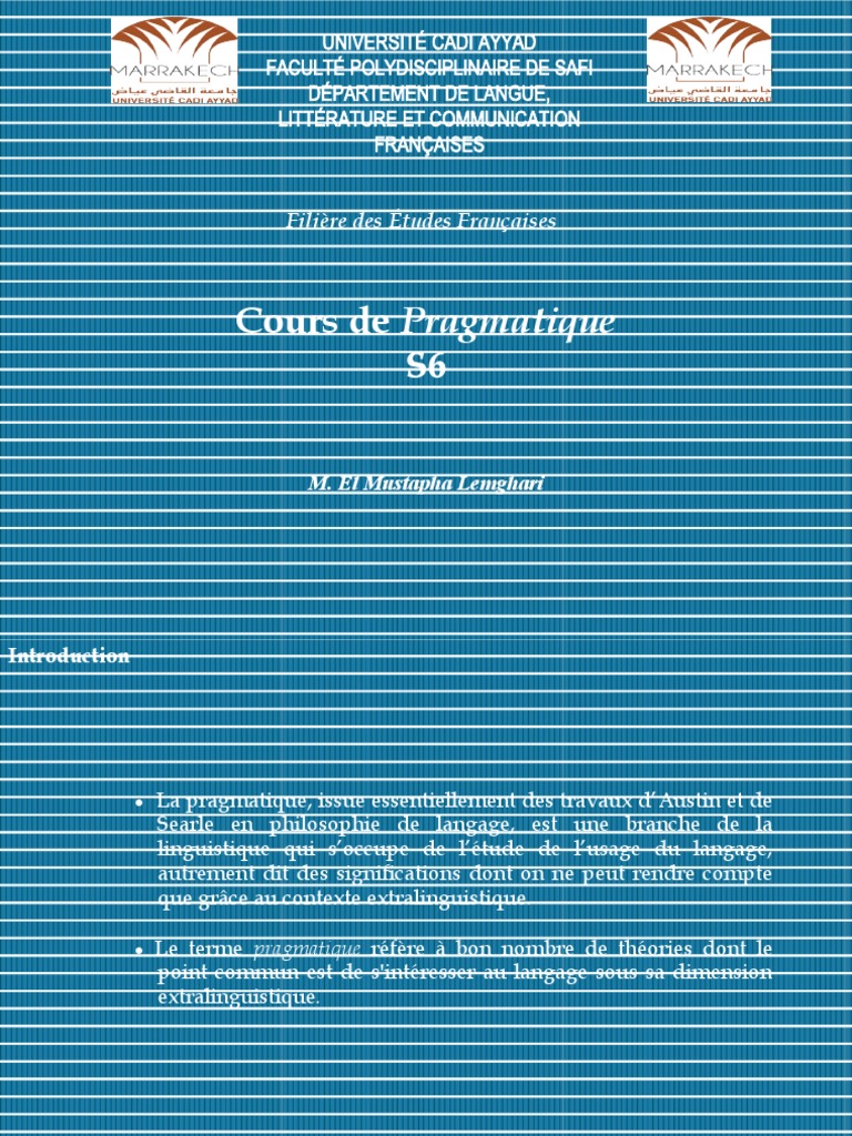 Lemghari. Cours de Pragmatique (S6) | PDF