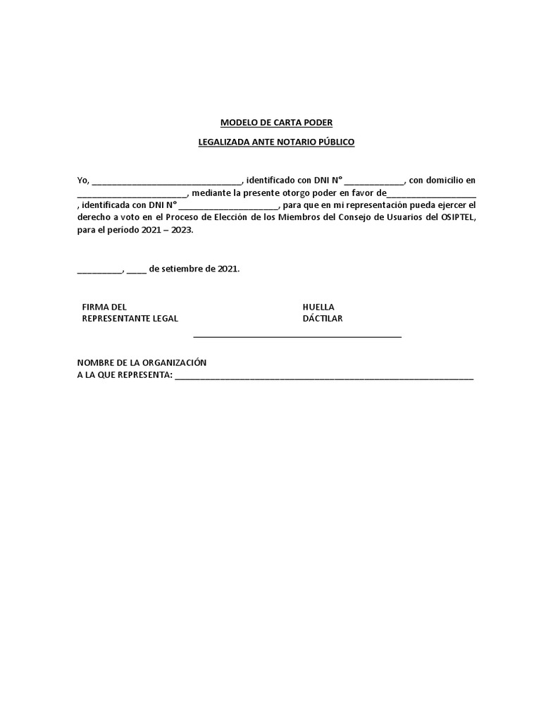 Modelo De Carta Poder Legalizada Ante Notario Público Pdf