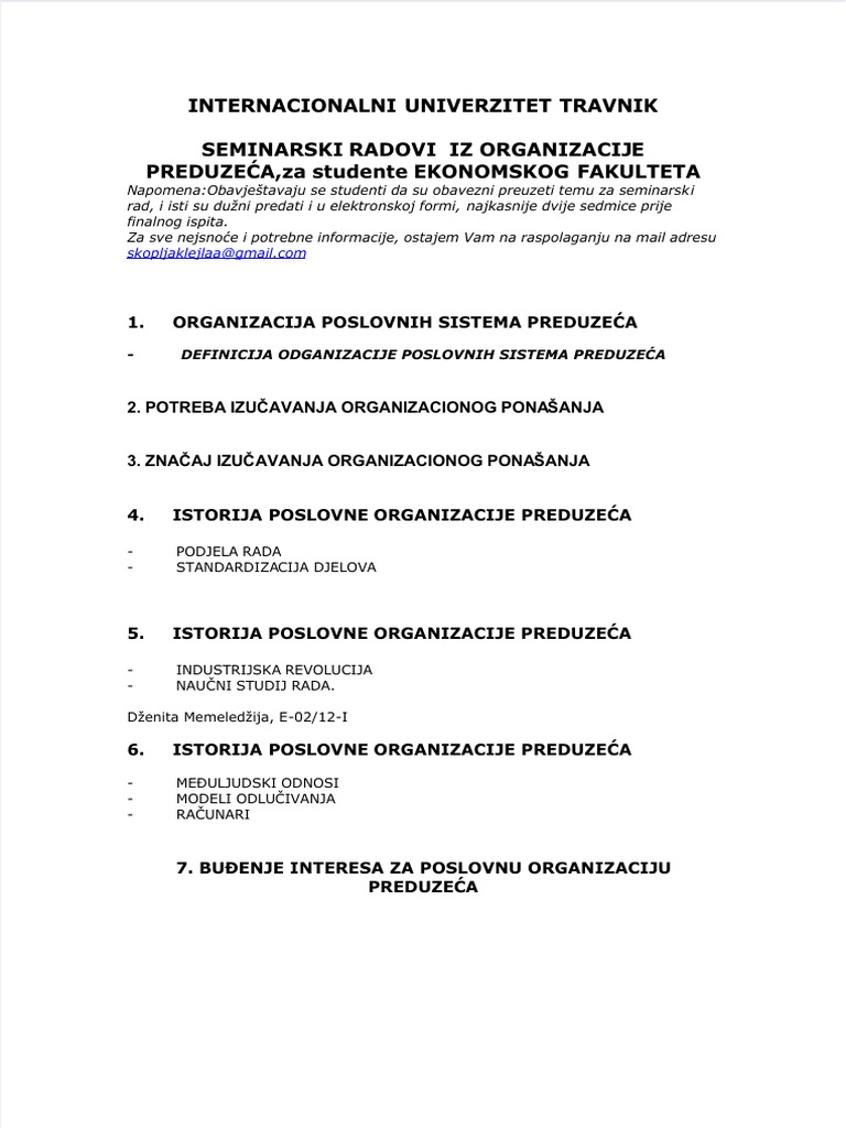 Dokumen - Tips - Teme Za Seminarski Rad Iz Organizrada1 | PDF