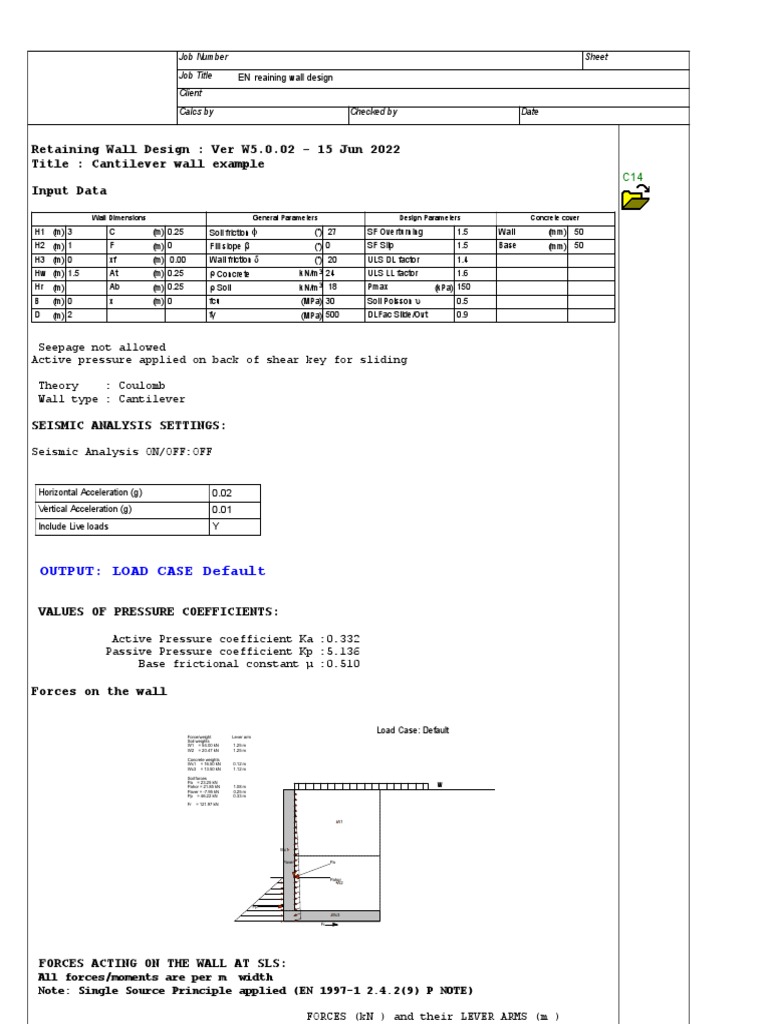 Retaining Wall Design Calculations | PDF | Bending | Force