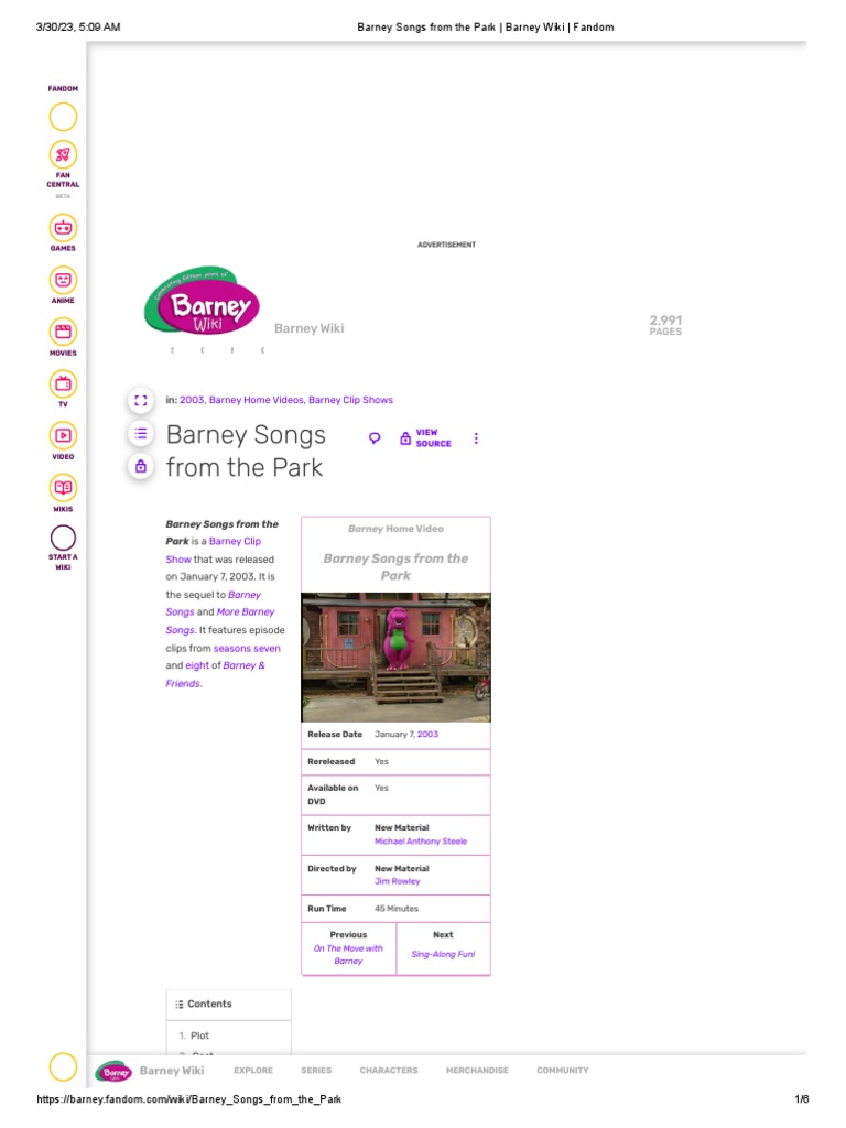 Barney Songs From The Park - Barney Wiki - Fandom | PDF | Fandom