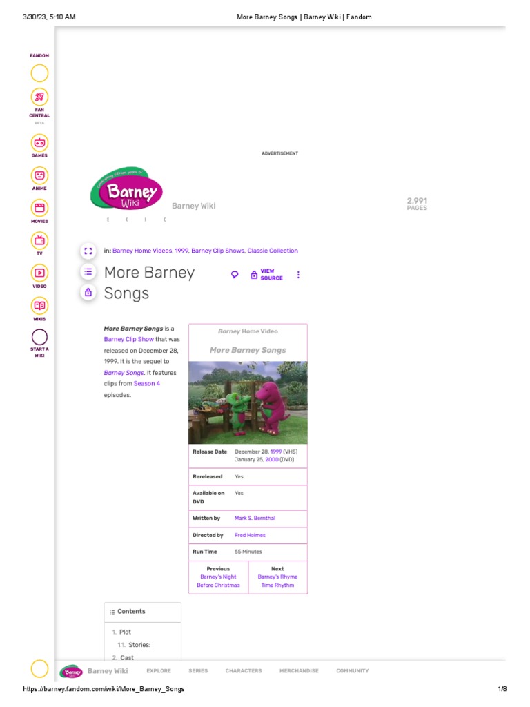 More Barney Songs - Barney Wiki - Fandom | PDF | Fandom