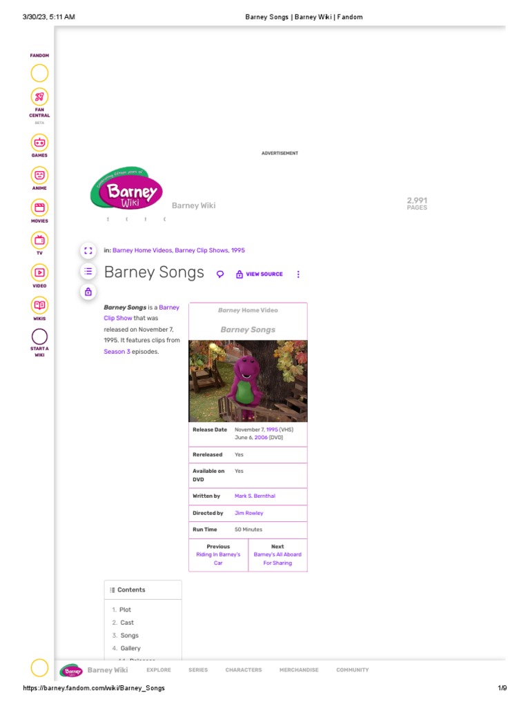 Barney Songs Overview and Details | PDF | Fandom