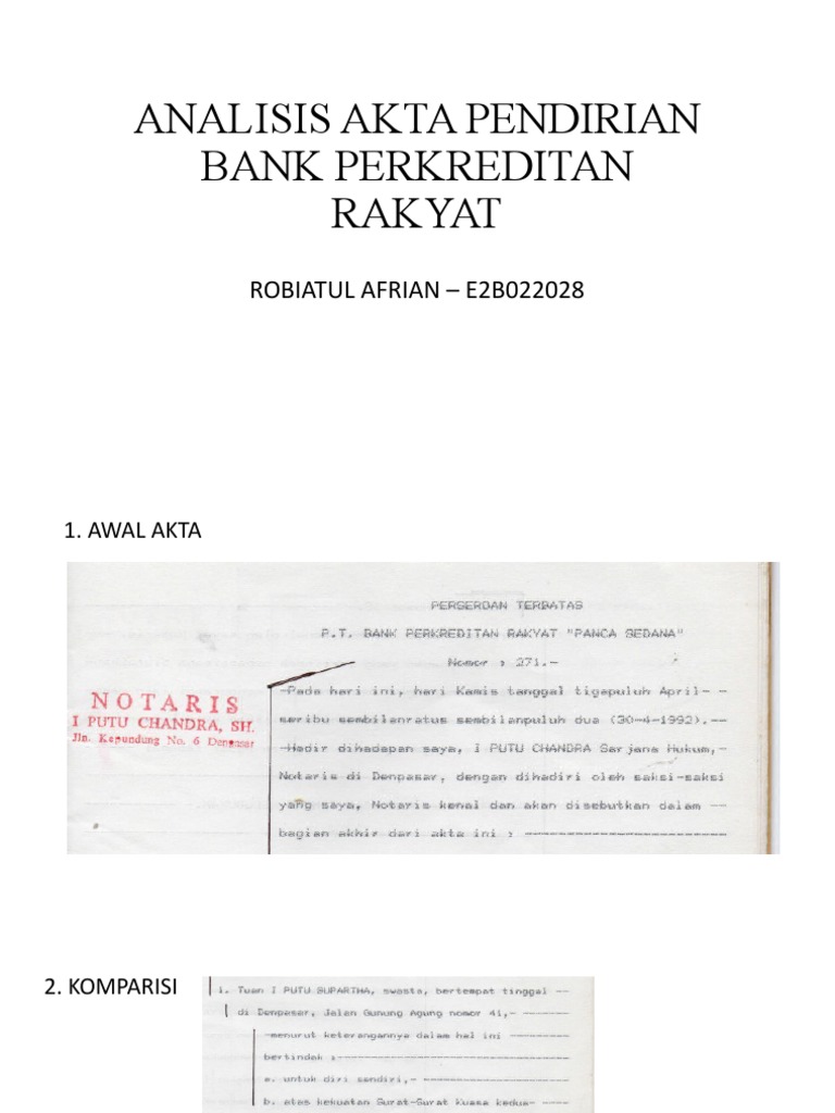 Analisis Akta Pendirian Bank Perkreditan Rakyat: Robiatul Afrian ...