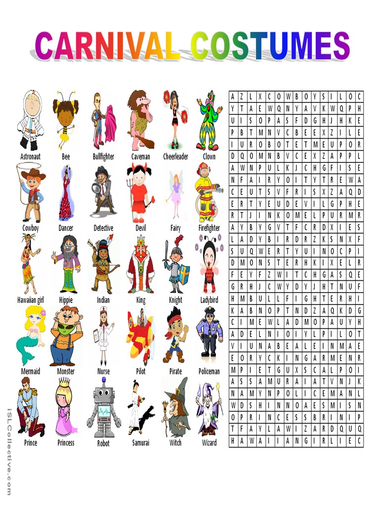 CARNIVAL COSTUMES - Wordsearch Puzzle | PDF