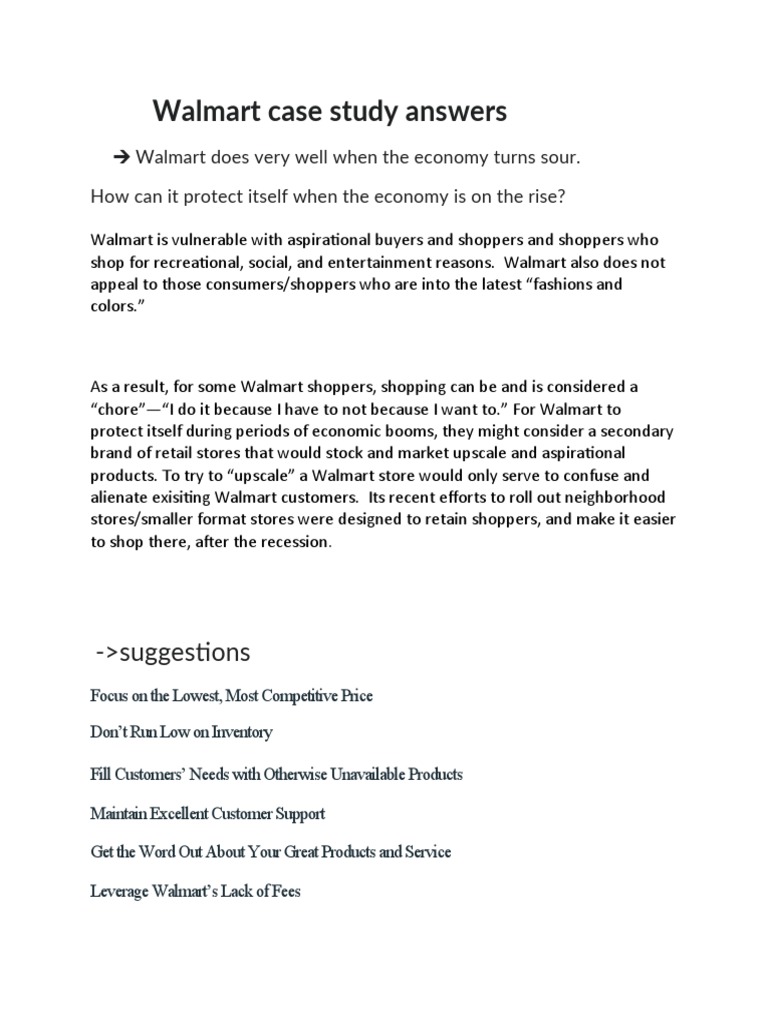 Walmart Case Study Answers: - Suggestions | PDF