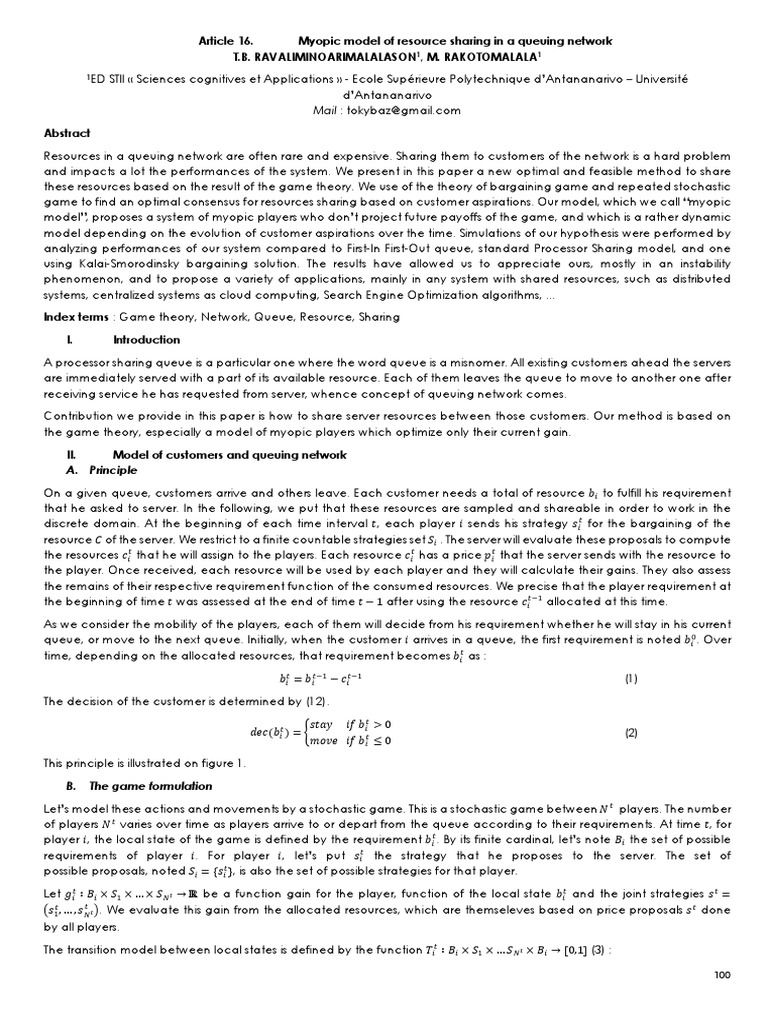 Art 14 - Myopic Model of Resource Sharing in A Queuing Network | PDF | Mathematical Optimization ...