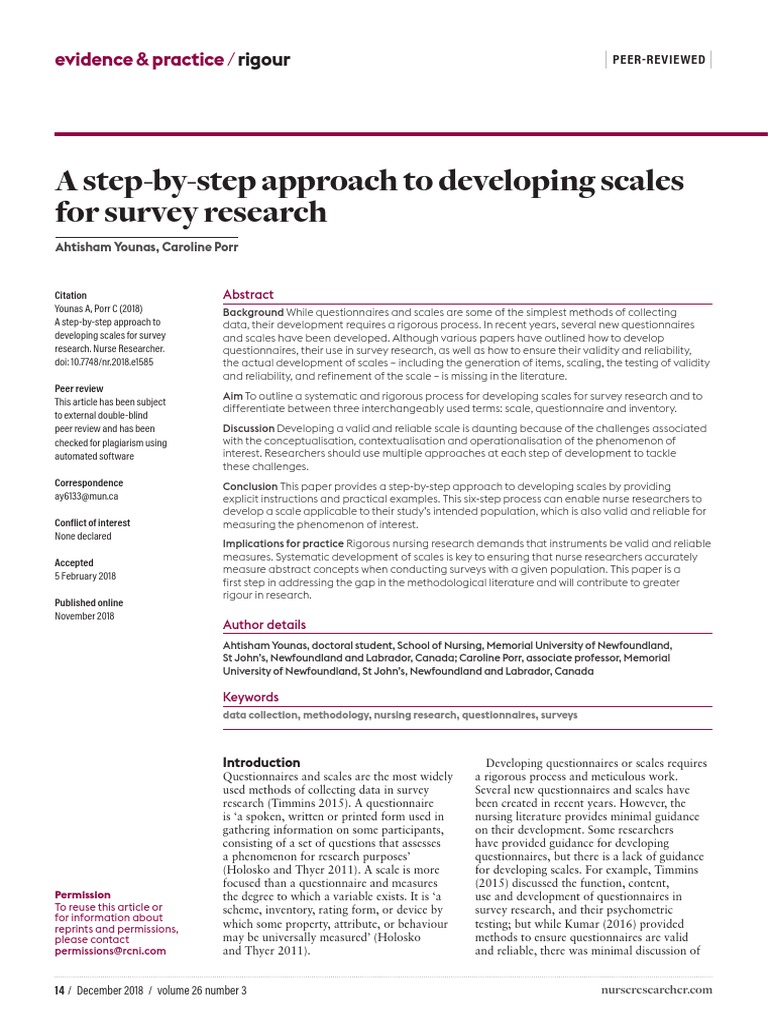 A Step-By-Step Approach To Developing Scales For Survey Research | Download Free PDF | Validity ...
