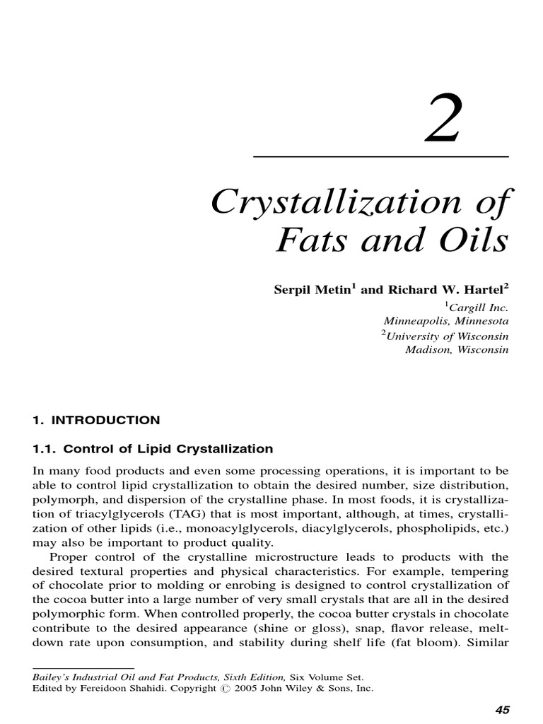 Crystallization of Fats and Oils: Cargill Inc. Minneapolis, Minnesota ...