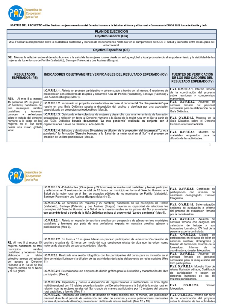 Matriz Del Proyecto - Ellas Deciden - ACPP | PDF | Derechos humanos | Empoderamiento